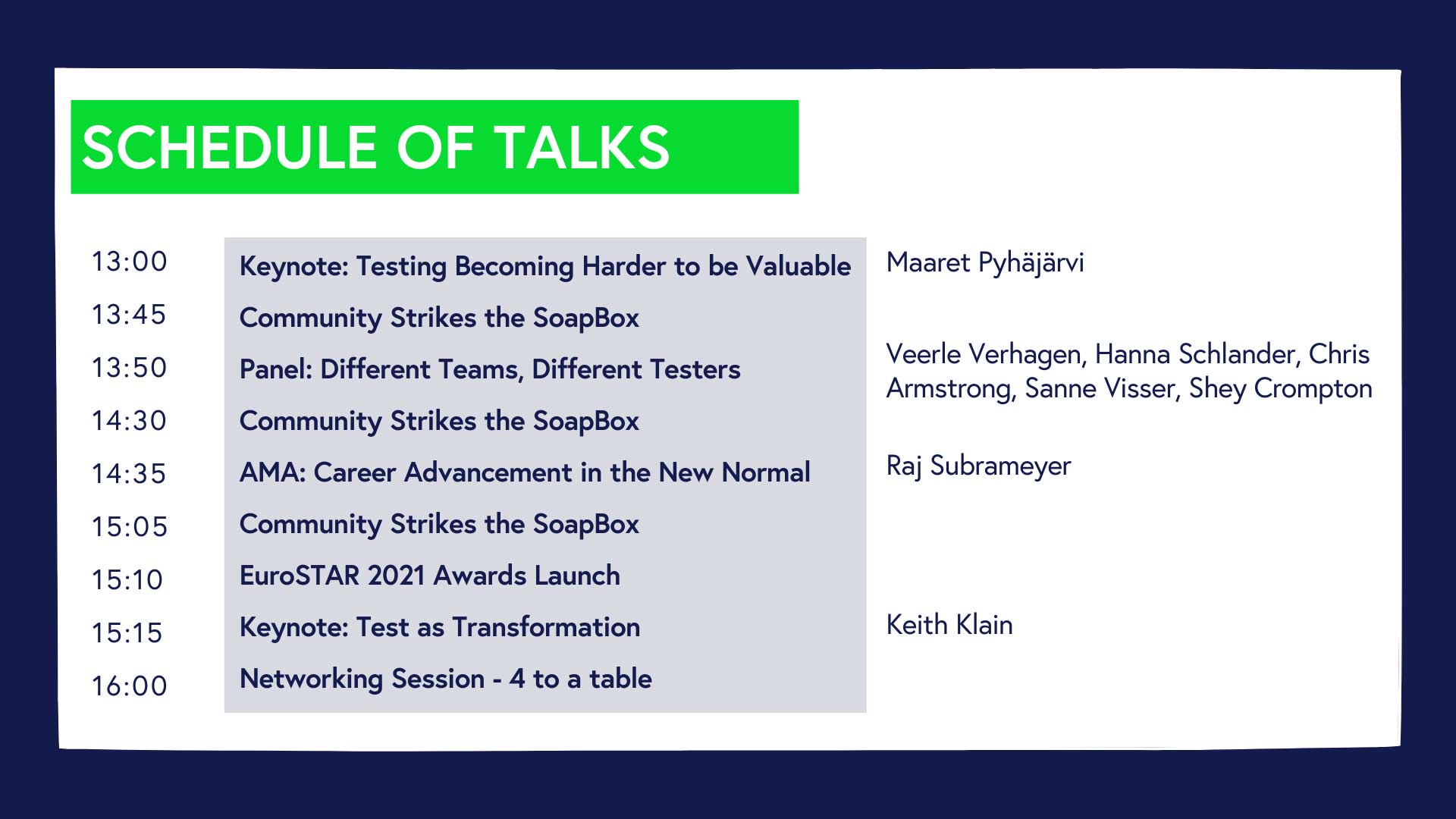 Agenda | EuroSTAR Huddle